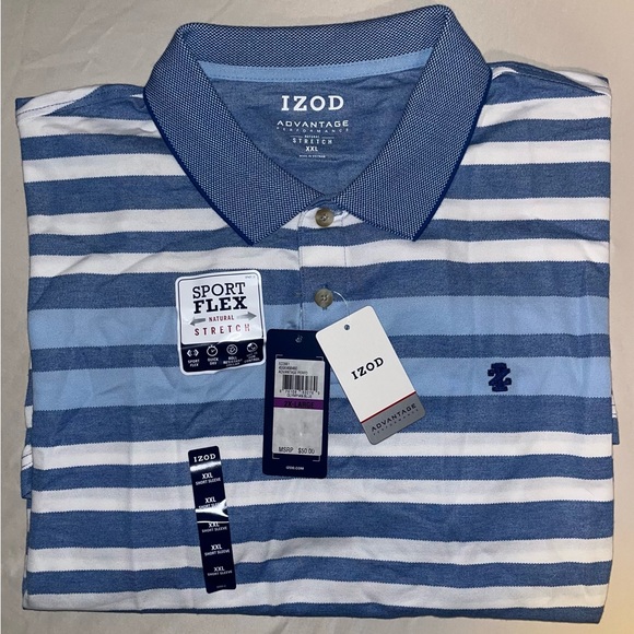 Izod | Shirts | Nwt Izod Mens Advantage Striped Polo Size Xxl Bluenavywhite Olympian Blue | Poshmark